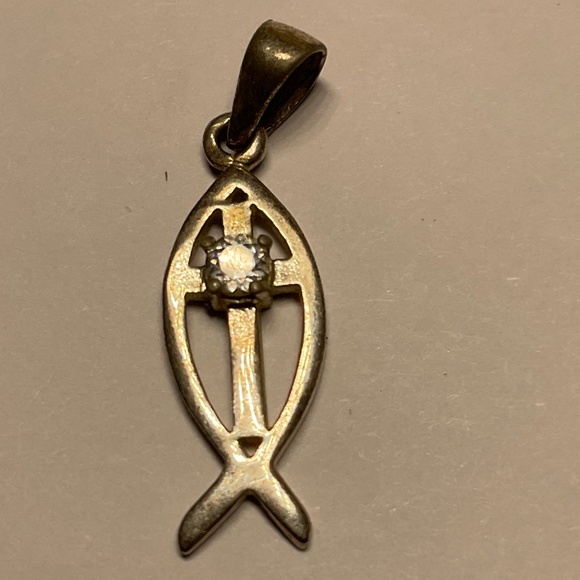 Jewelry | Sterling Silver Vintage Ichthus Symbol Fish Cross With Clear ...